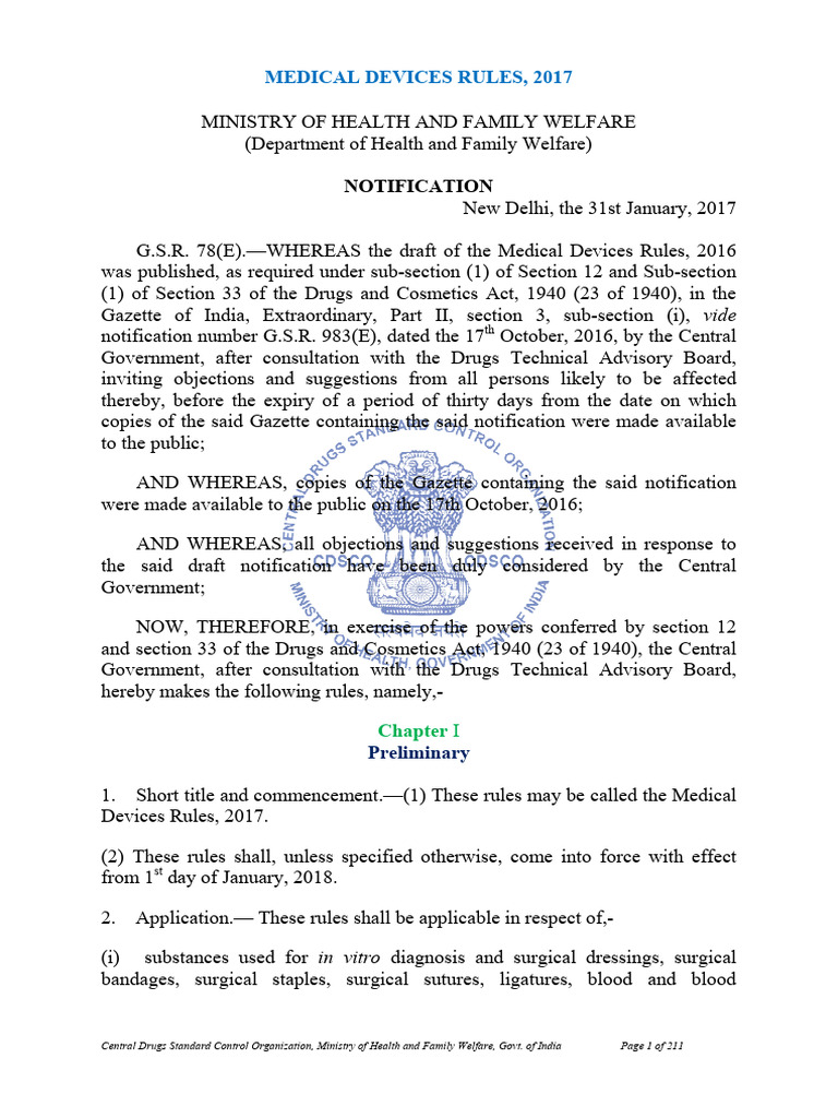 Medical Devices Rules 2017 India | PDF | Medical Device | Justice