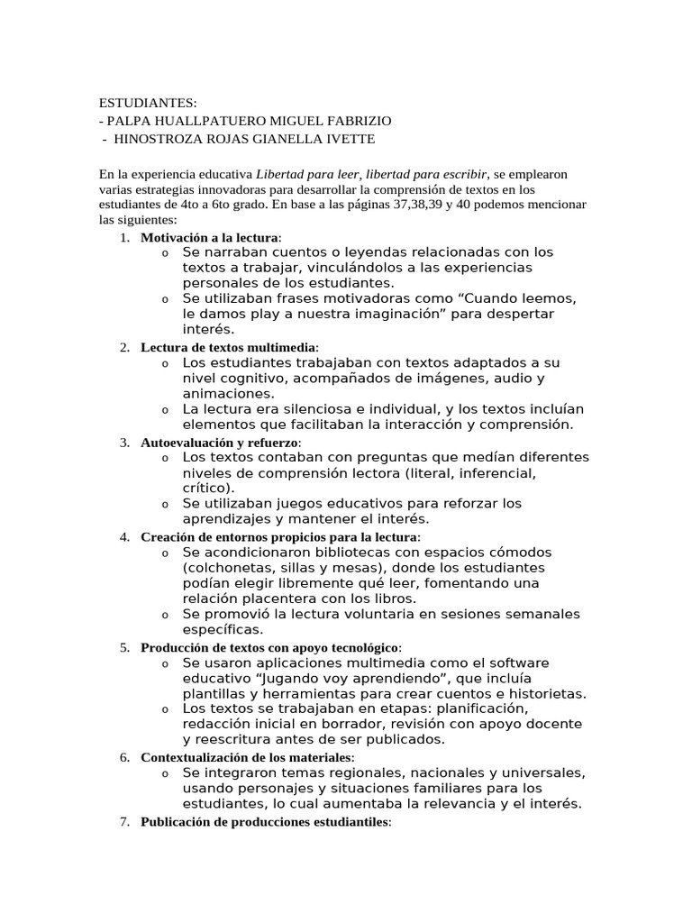 PALPA-HINOSTROZA-libertad para Leer... | PDF | Multimedia | Comprensión lectora