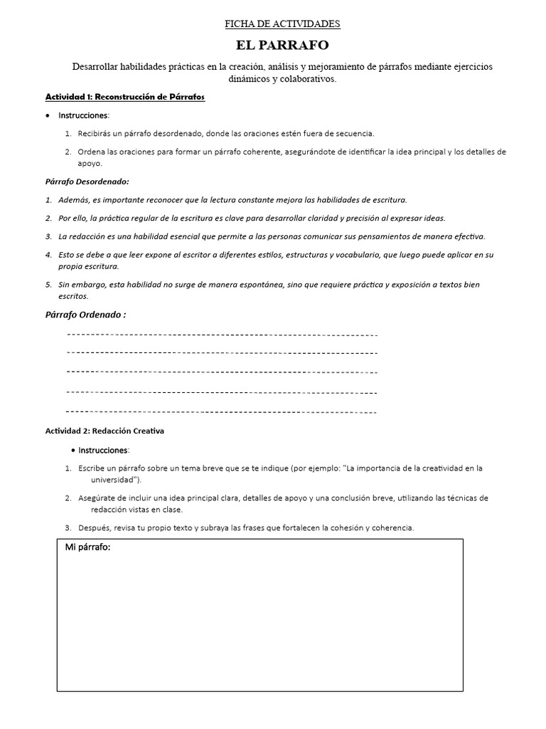 El Parrafo | PDF | Ensayos | Oración (Lingüística)