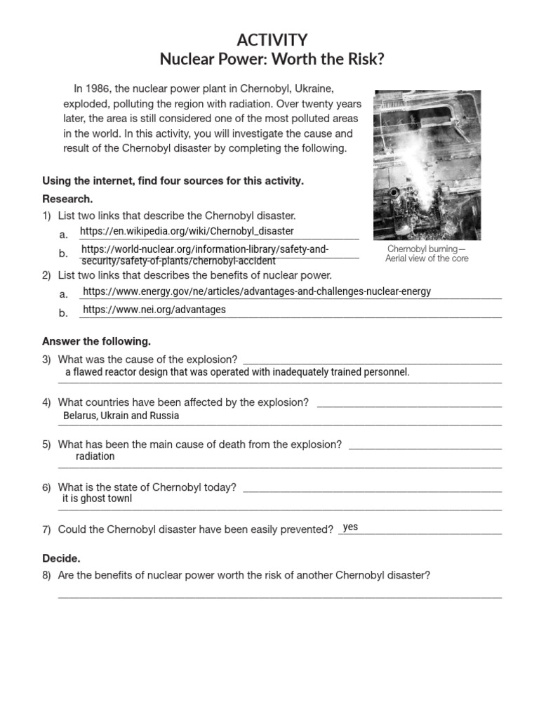 Unit 4 Activity Nuclear Power Worth The Risk | PDF | Chernobyl Disaster ...