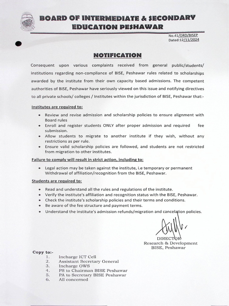 Notification - Scholarship & Migration Issues | PDF