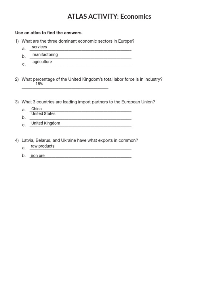 Unit 4 Atlas Activity Economics | PDF
