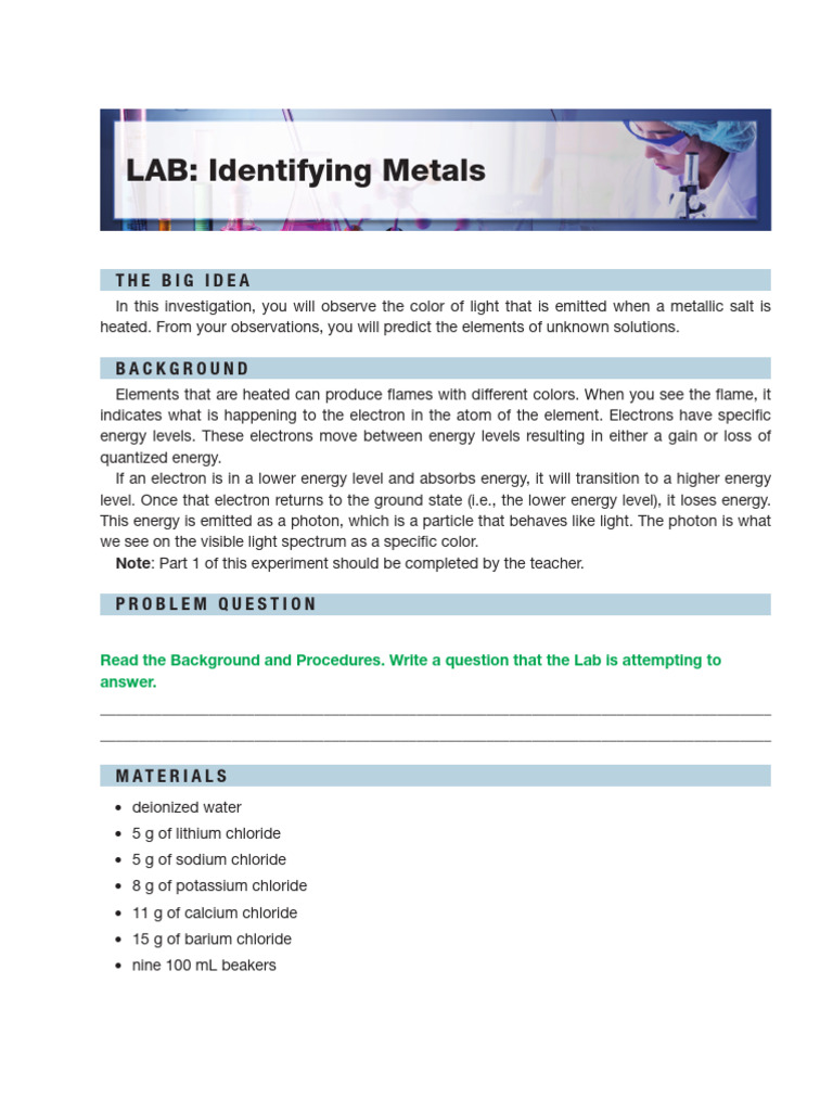 CHEM_Lab_Identifying_Metals | PDF | Sodium | Energy Level