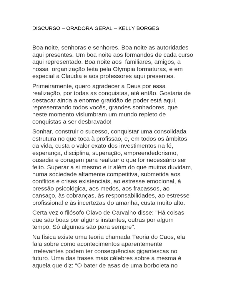 Discurso Oradora Geral - Kelly Borges | PDF | Tempo