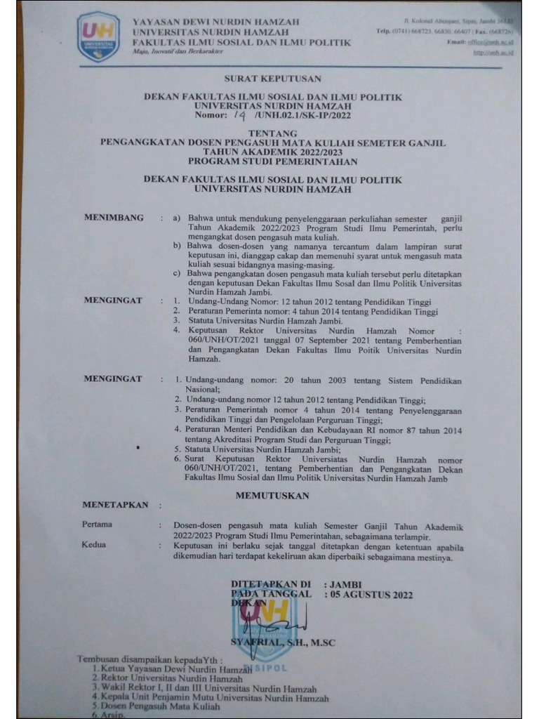 SK Dosen Pengampu IP Ganjil 2022-2023 | PDF