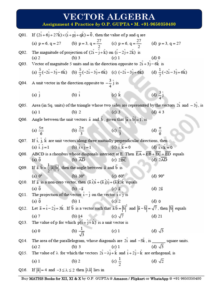 A4P-Vector Algebra | PDF | Euclidean Vector | Area