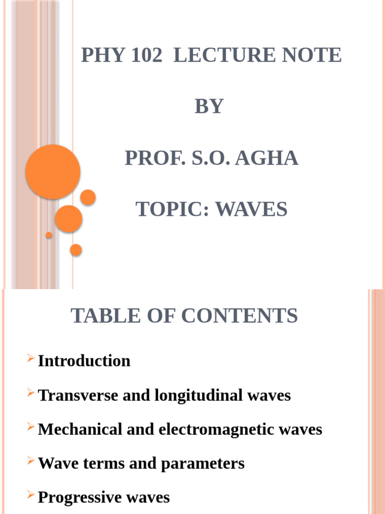 Phy 102 Lecture Note | PDF | Waves | Electromagnetic Radiation
