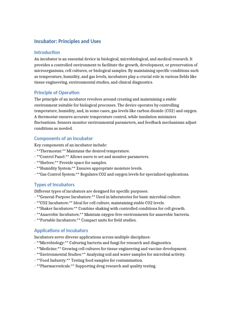 Incubator Principles and Uses Expanded | PDF | Cell Culture | Carbon ...