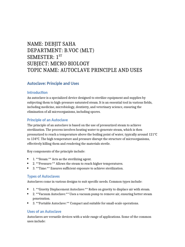 Autoclave Principle and Uses Expanded | PDF | Sterilization ...