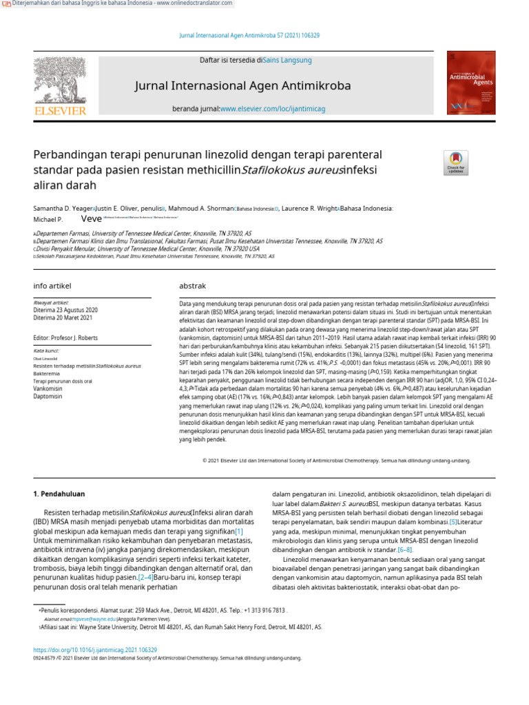 Efektivitas Linezolid untuk MRSA-BSI | PDF