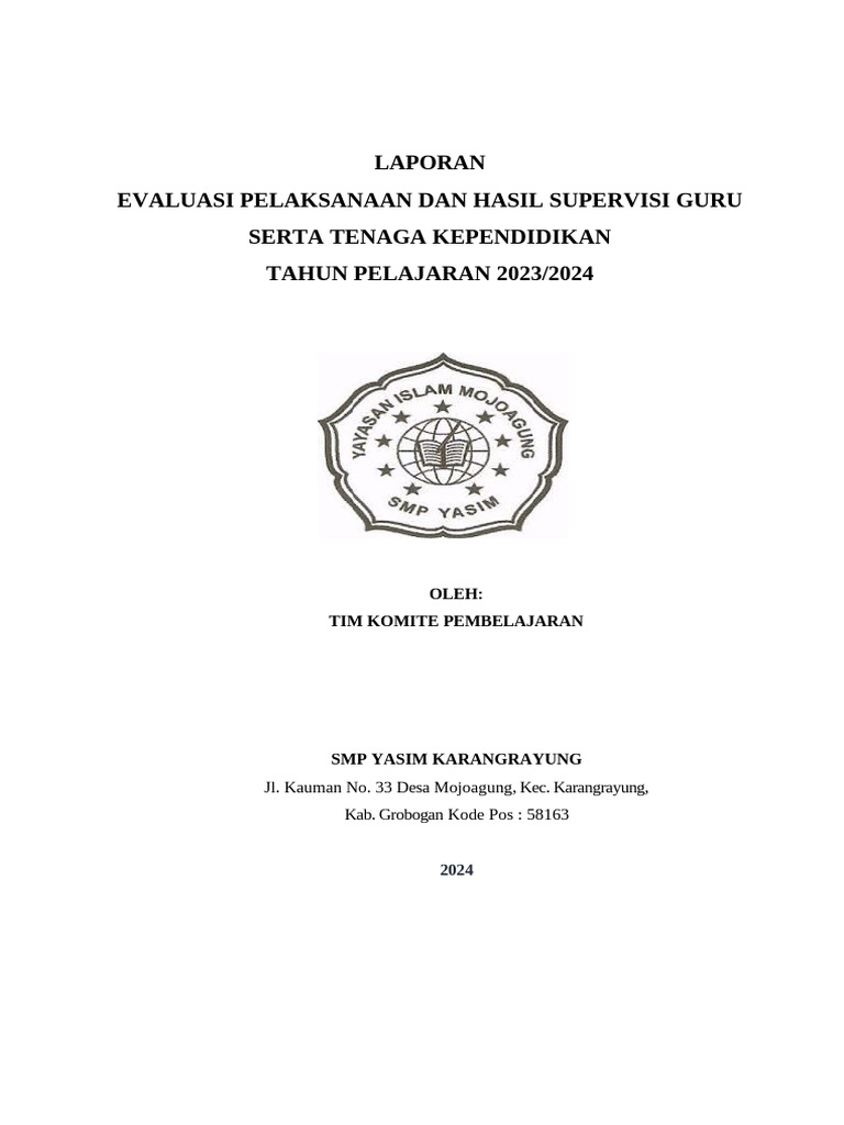 Laporan Evaluasi Pelaksanaan Dan Hasil Supervisi Guru Dan Karyawan 2022 | PDF