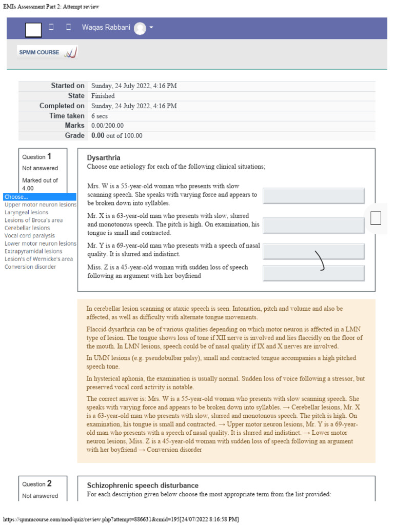EMIs Assessment Part 2 Attempt Review | PDF | Validity (Statistics) | Diseases And Disorders
