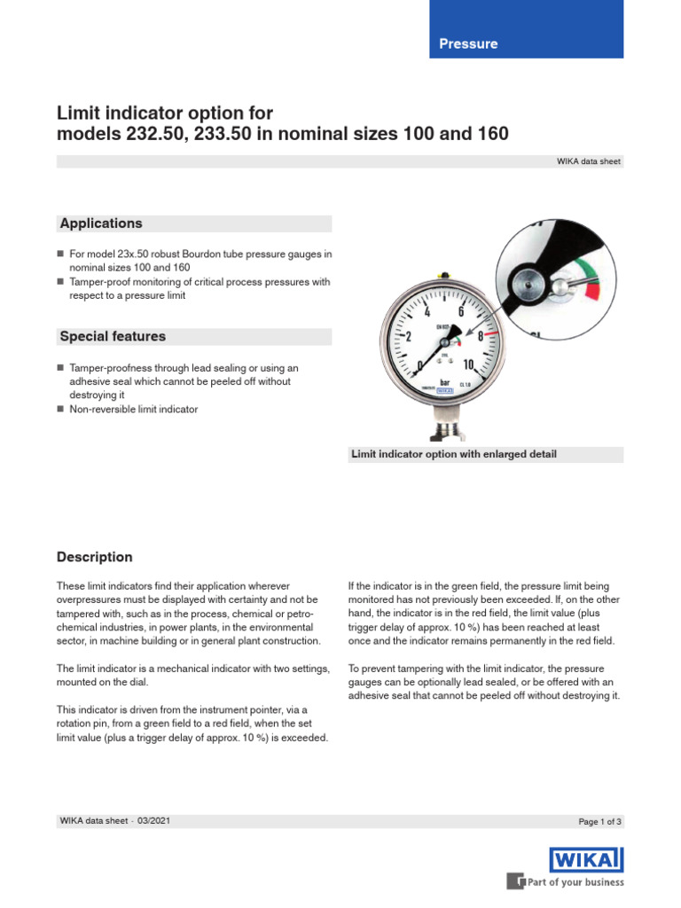 WIKA Data Sheet | PDF | Pressure Measurement