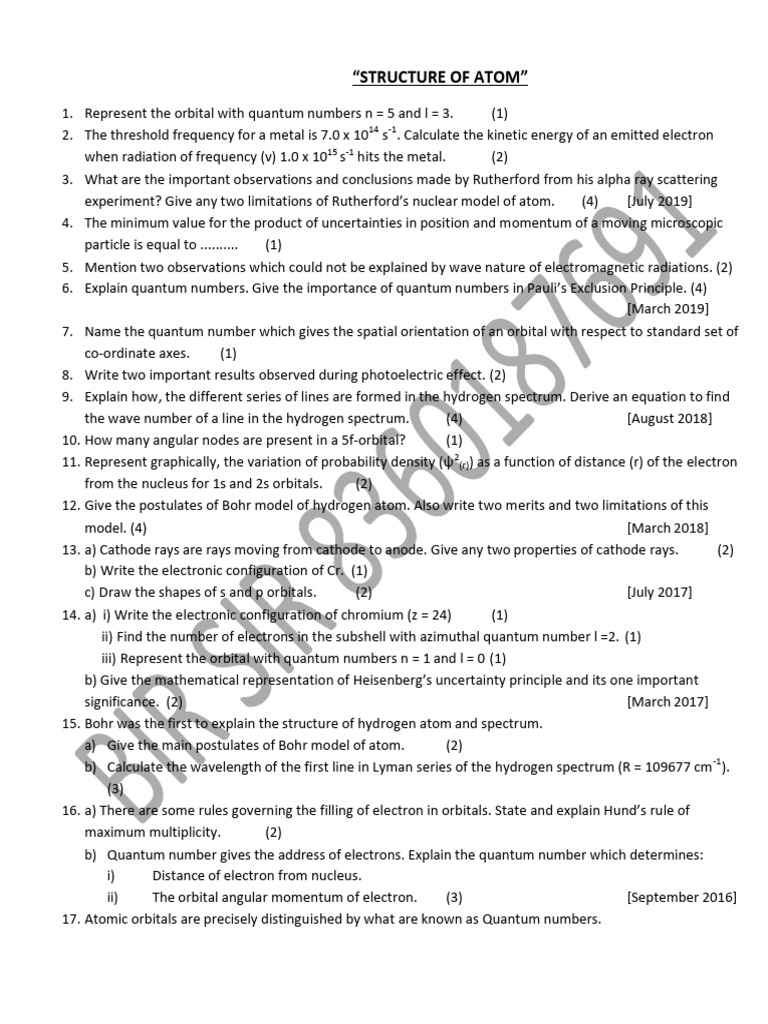 Structure Of Atom Pdf Atomic Orbital Electron