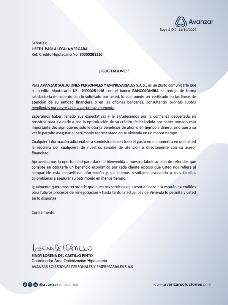 Notificacion Caso Aprobado Liseth Leguia | PDF | Bancos | Crédito