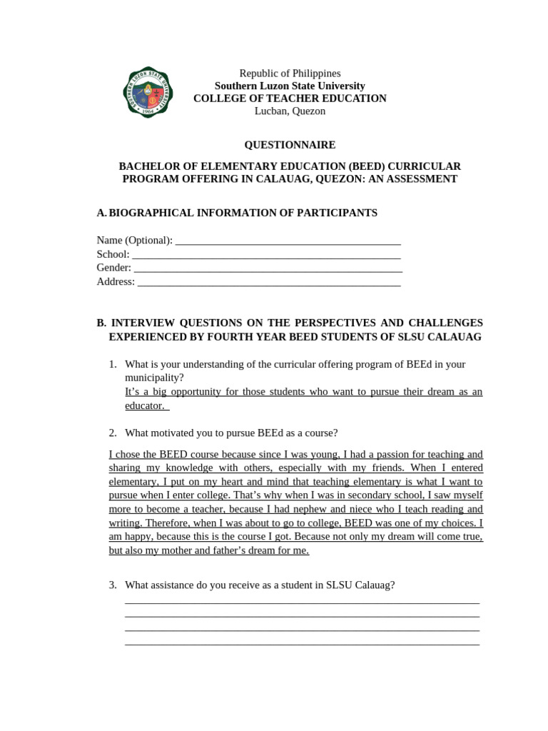 QUESTIONNAIRE | PDF | Teachers | Cognition