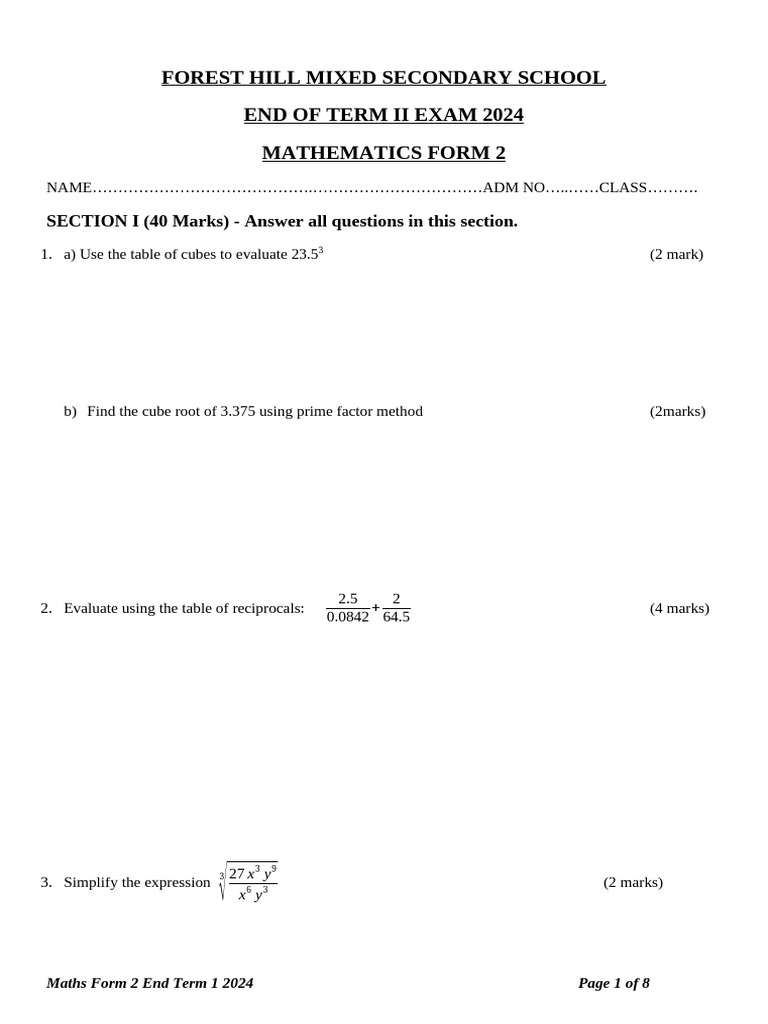 Form 2 Maths End Term 2024 | PDF | Pound Sterling | Euclidean Geometry