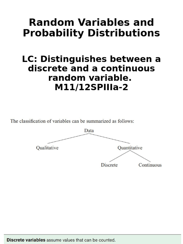 2 Distinguishes Between A Discrete And A Continuous Random Variable Pdf
