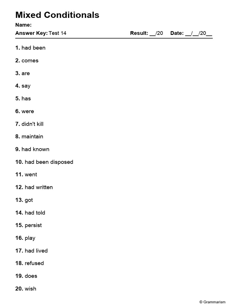 Grammarism Mixed Conditionals Test 14 Answers 2120347 | PDF