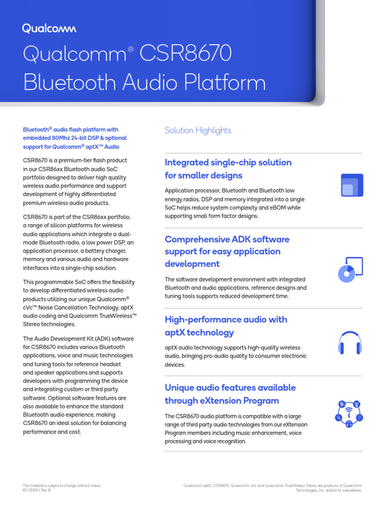 csr8670 Audio Flash Product Brief - 87 Ce851 1 B | PDF | Bluetooth ...