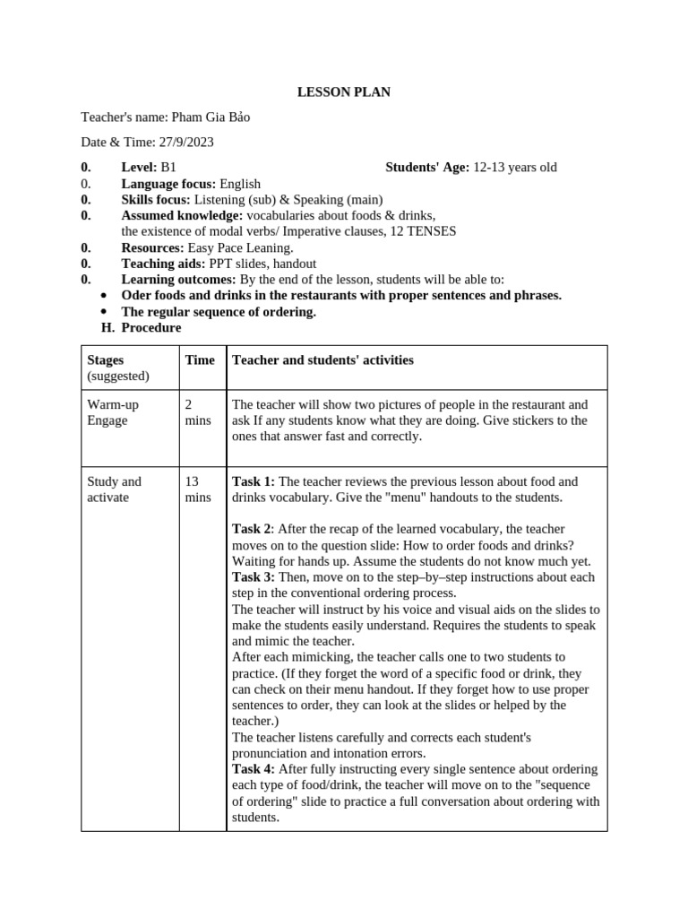 Lesson Plan - Speaking Skills | PDF | Vocabulary | English Language