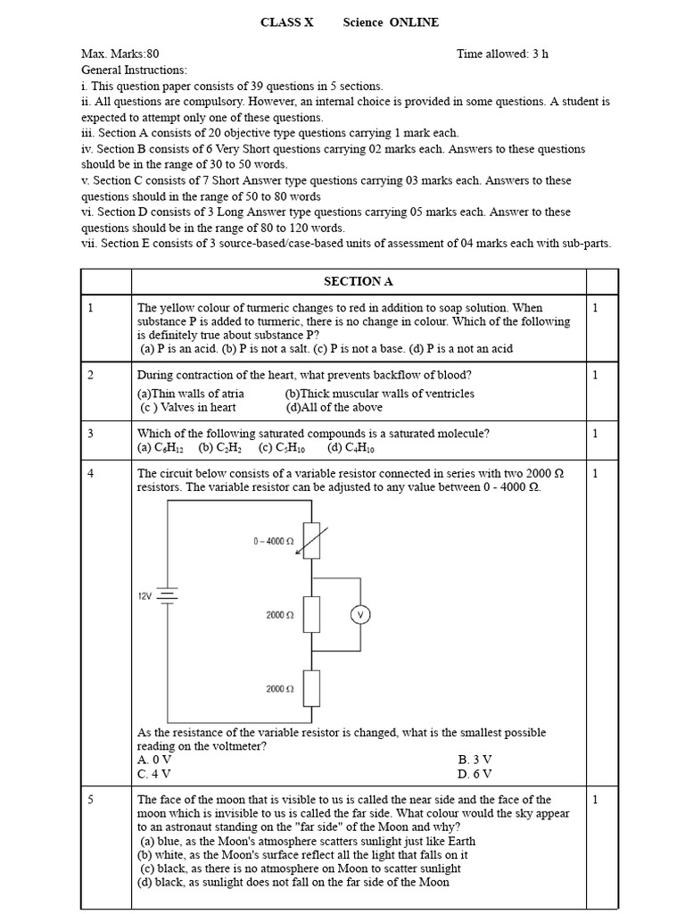 Class X Science Exam Paper | PDF | Artery | Blood Vessel