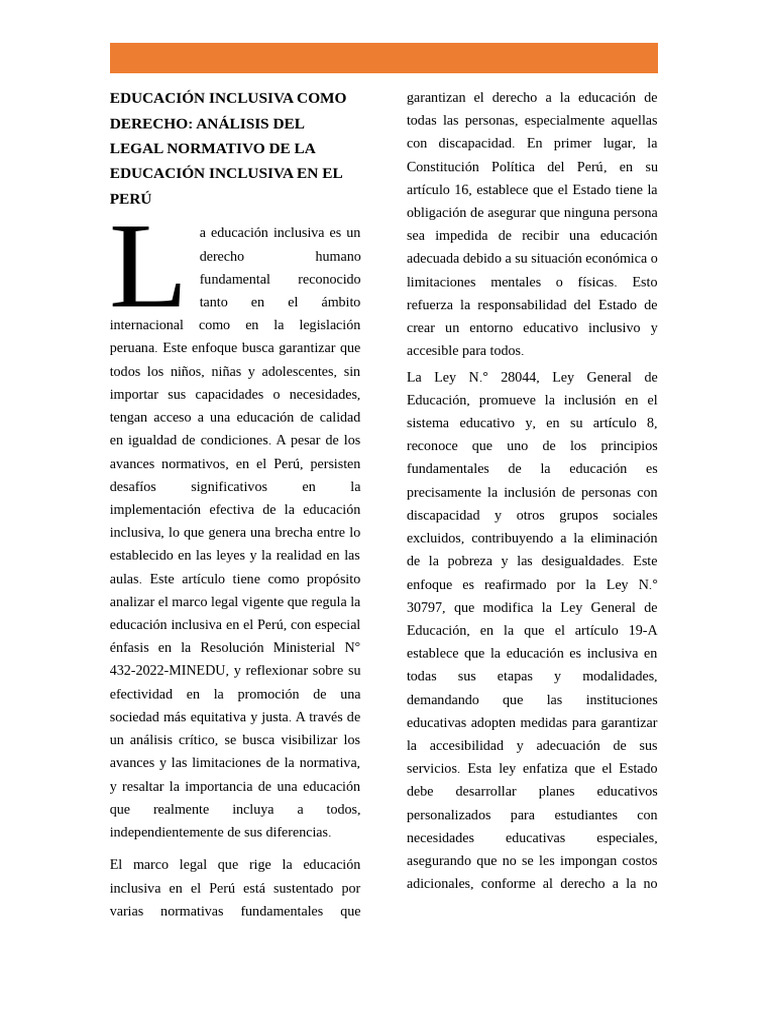 Educación Inclusiva Articulo de Opinion C | PDF | Invalidez | Inclusión ...