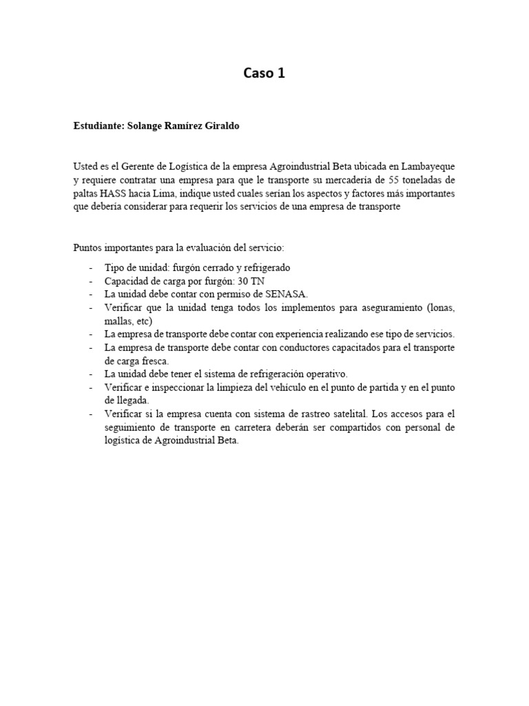 Caso 1 - Solange Ramirez - Gestion de Transporte | PDF