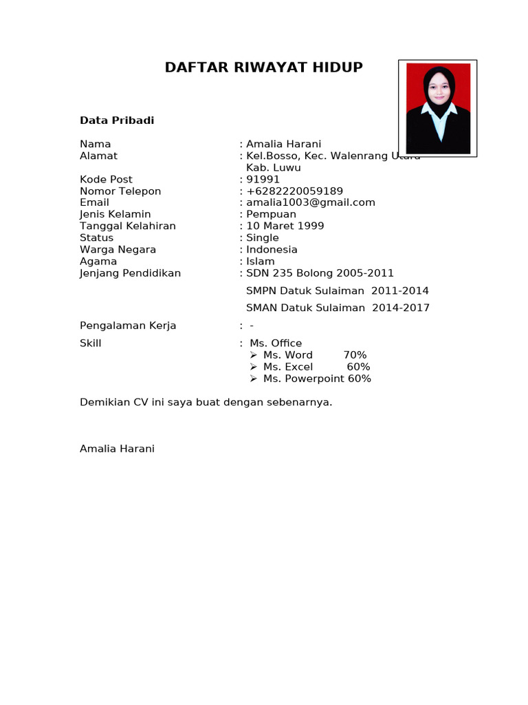 CV Amalia Harani | PDF