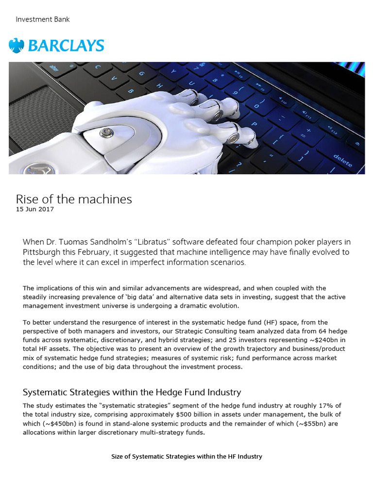 Rise of the machines _ Barclays Investment Bank | PDF | Hedge Fund ...
