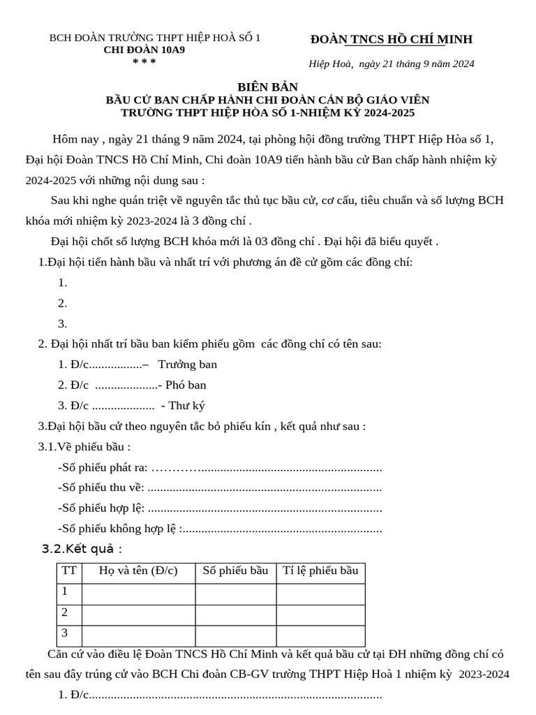 Bien Ban Bau Cu BCH (1) (Đã S A) | PDF