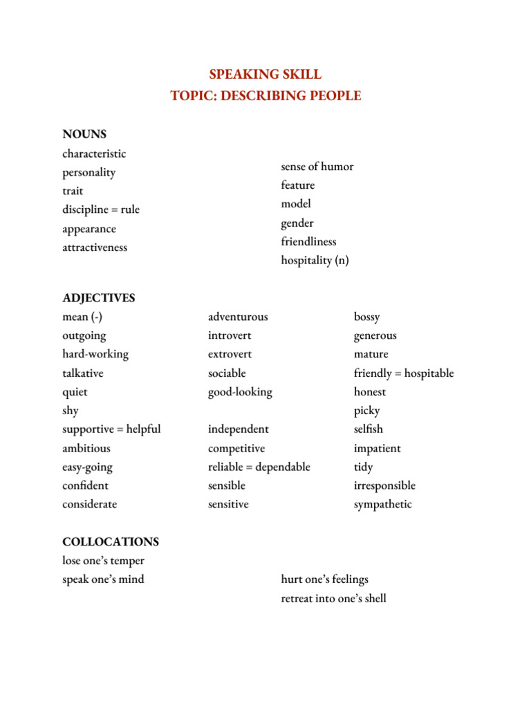 Topic - Describing People | PDF