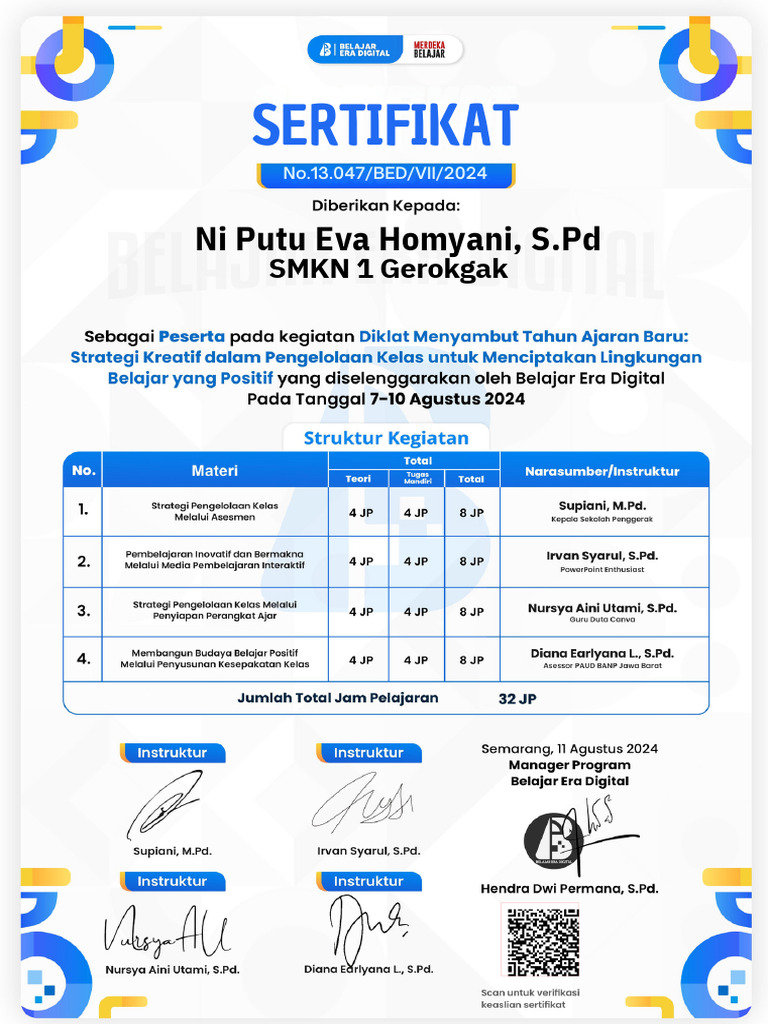 Sertifikat 8 Poin - Ni Putu Eva Homyani, S.PD 7-10juli24 PDF | PDF