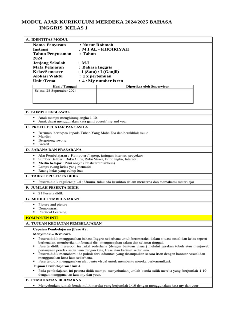 Modul Ajar B.ing 1 | PDF