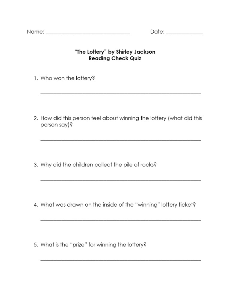 "The Lottery" by Shirley Jackson Reading Check Quiz | PDF