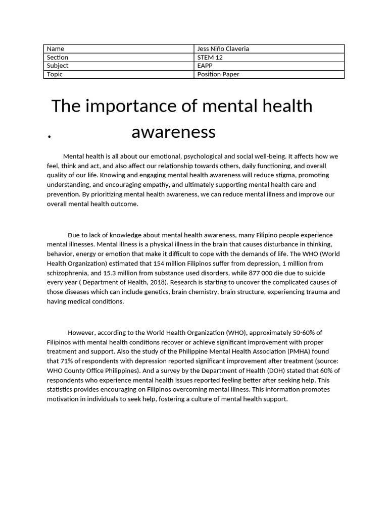 Position Paper Jess | PDF | Mental Health | Mental Disorder