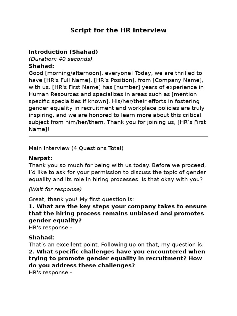 HR Interview on Gender Equality Insights | PDF