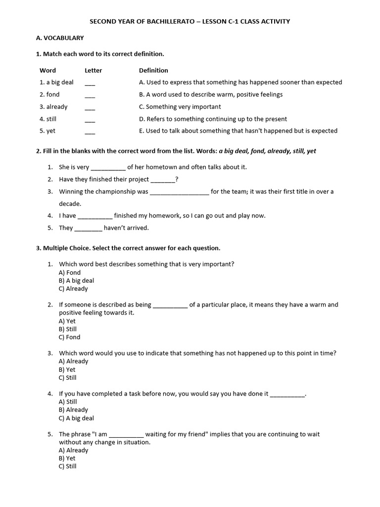 LC1-CLASS ACTIVITY-without answers | PDF | Linguistics | Grammar
