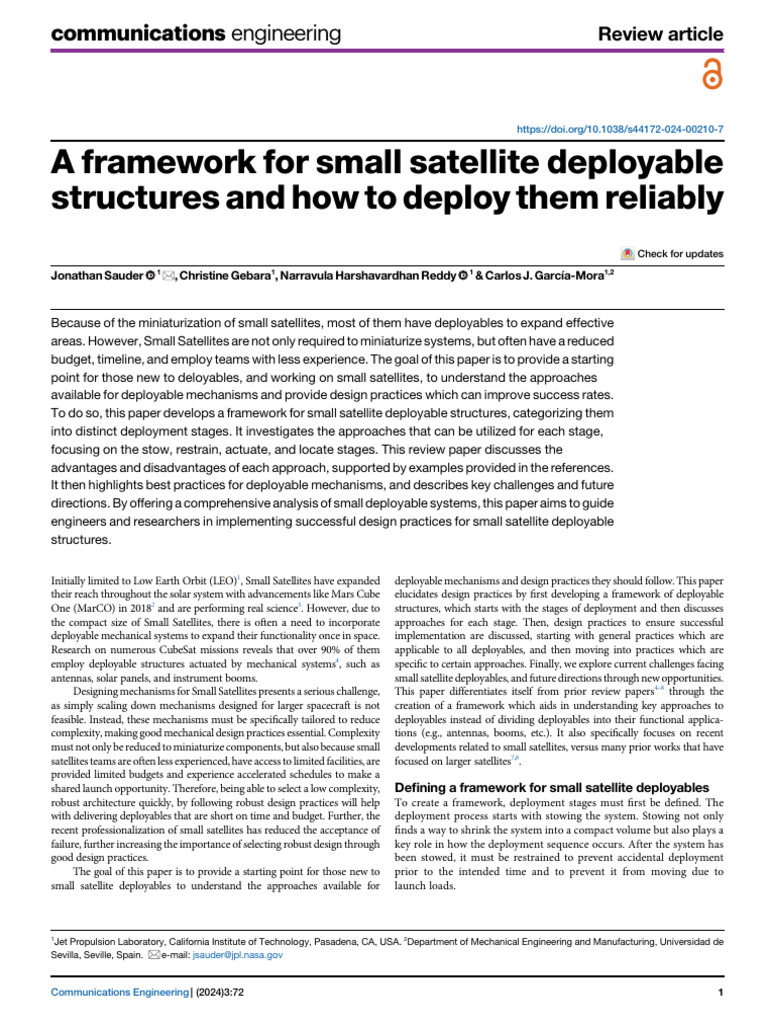 A Framework For Small Satellite Deployable Structures and How To Deploy ...