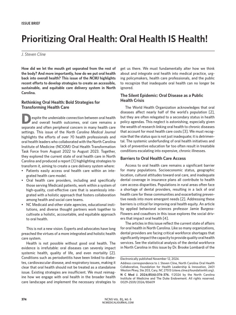 Prioritizing Oral Health Oral Health IS Health | PDF | Dentistry | Medicaid