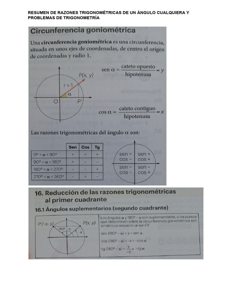 Resumen de Razones Trigonométricas Angulo Cualquiera | PDF | Triángulo | Funciones trigonométricas