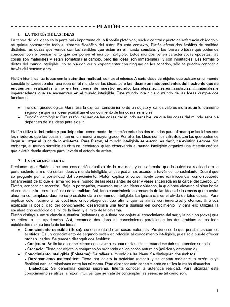 Resumen Platón | PDF | Conocimiento | Platón