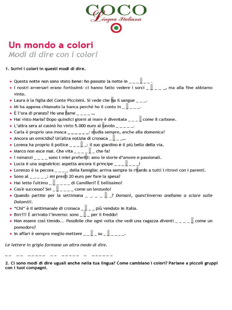 Modi Di Dire Con I Colori | PDF