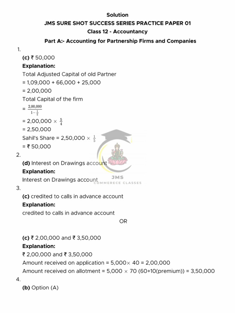 Solution of Accounts JMS Sure Shot Success Series Practice Paper 01 04-Dec-2024 22-31-04 | PDF