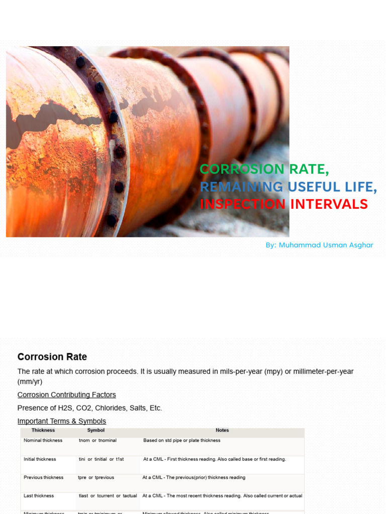 Corrosion Rate Calc's Remaining Life Inspection Intervals | PDF | Corrosion