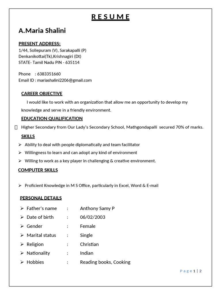 Shalini Resume | PDF