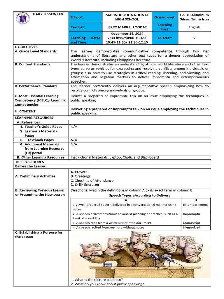 ENG-10-Q2 Nov 15-2024 | PDF | Public Speaking | Learning
