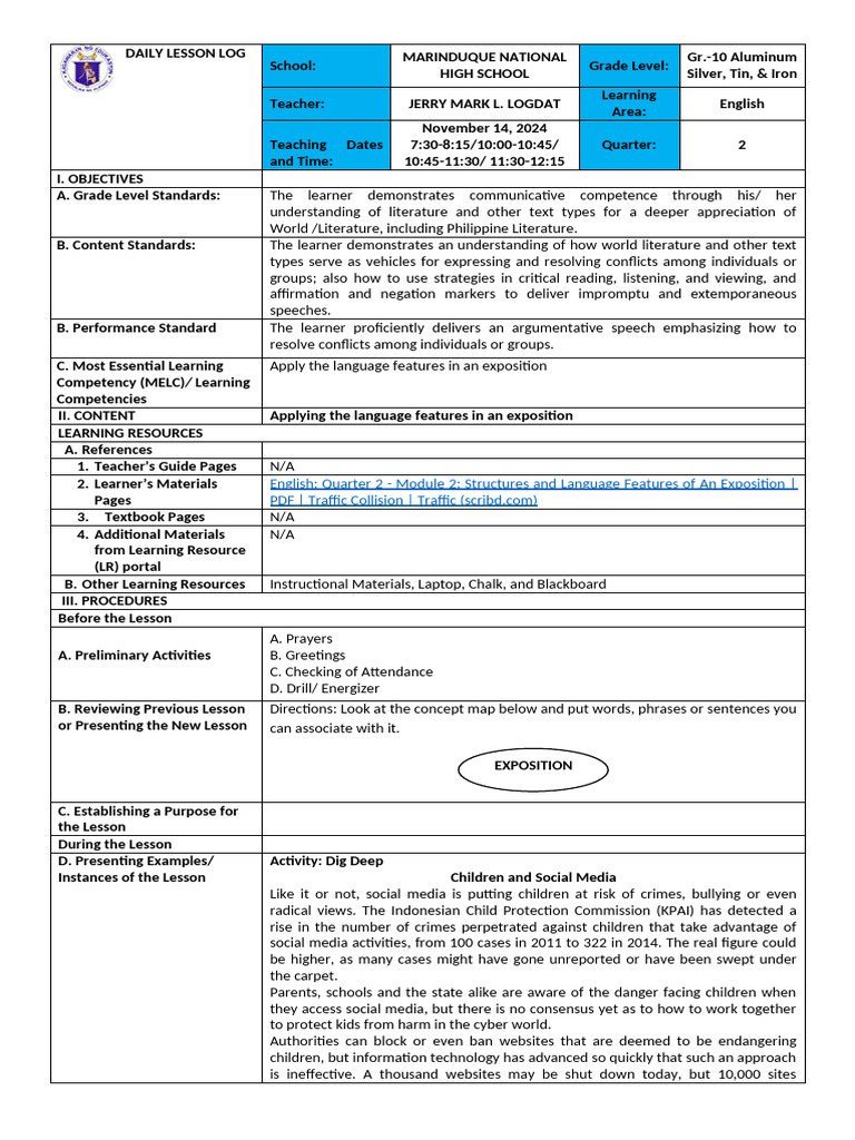 ENG-10-Q2 Nov 14-2024 | PDF | Learning | Verb