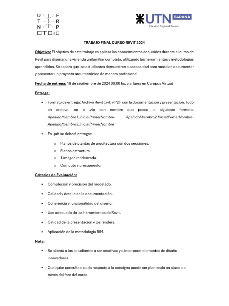 Consigna TP Final - Curso Revit 2024 | PDF