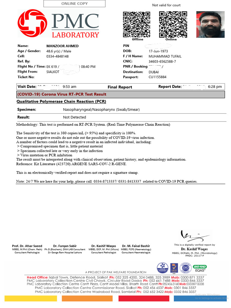COVID-19 RT-PCR Test Result Report | PDF | Polymerase Chain Reaction ...